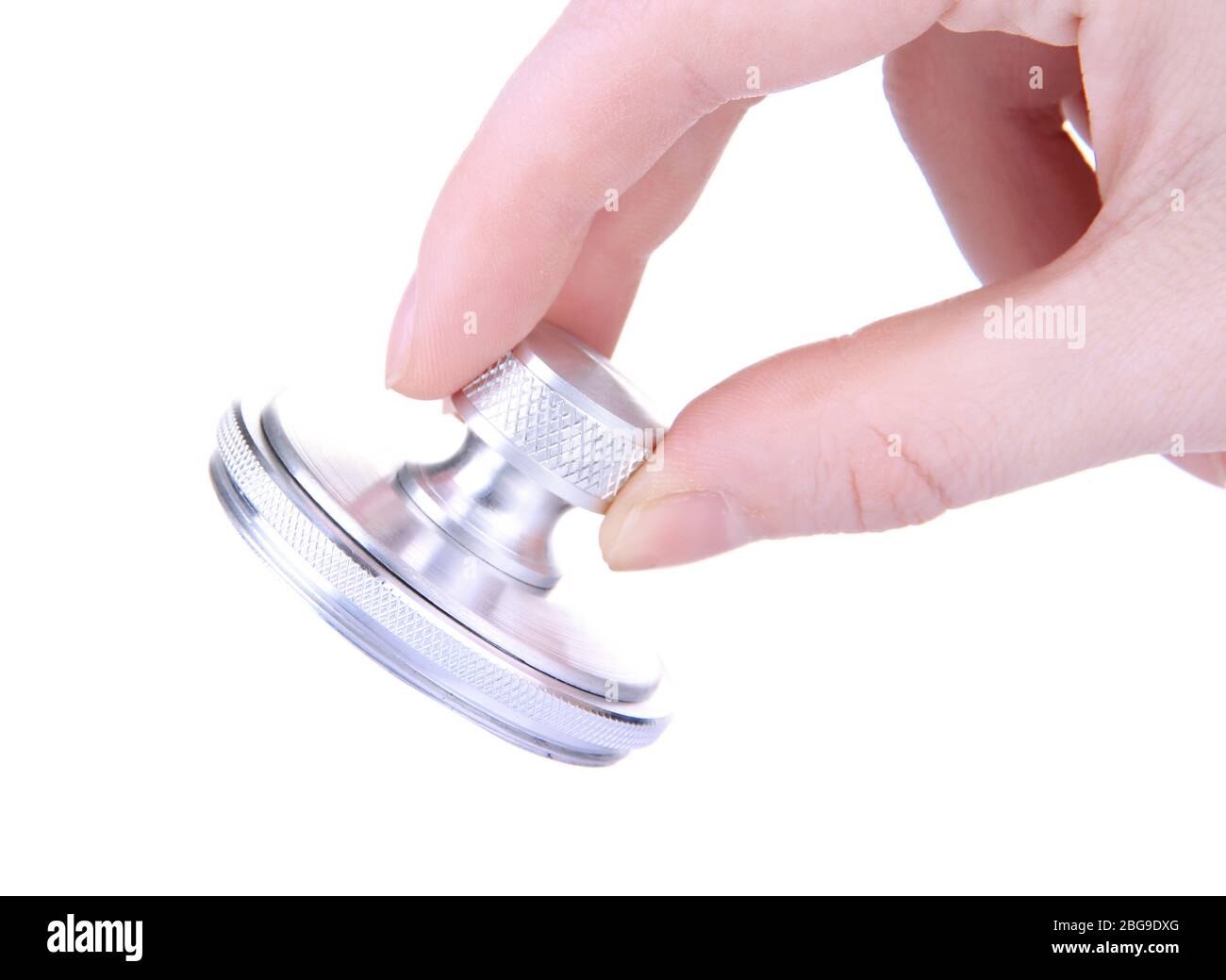 Hand with metal stamp, isolated on white Stock Photo - Alamy