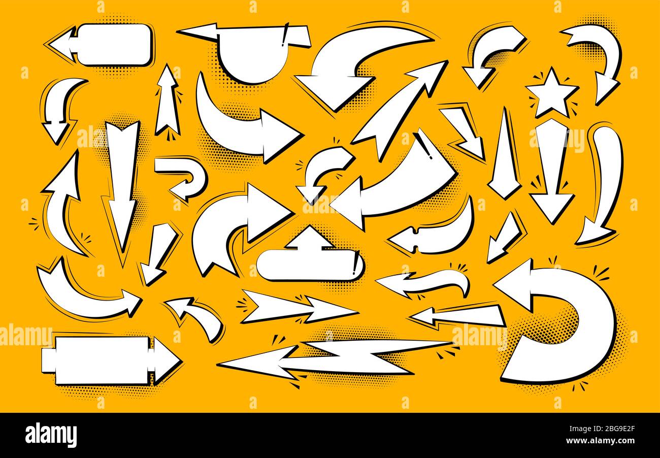 Arrow various directions comic pop art set. Cartoon 80s-90s style ...