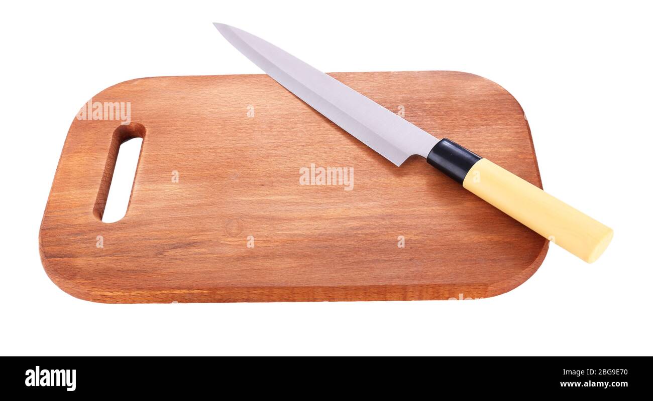 Kitchen knife and wooden cutting board ,isolated on white Stock Photo ...