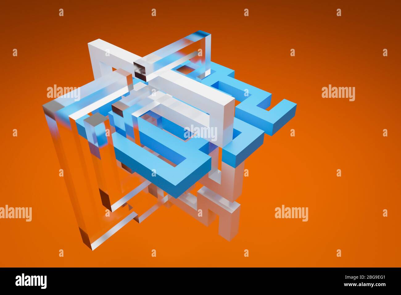 3D rendering. Blue glass volumetric maze. Geometric pattern labyrinth ...