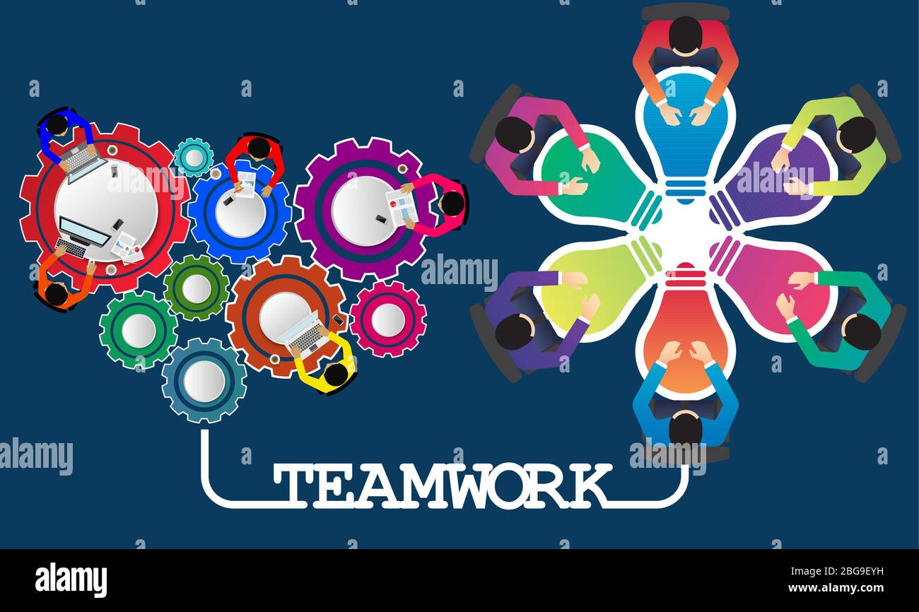 several people sitting in teamwork to solve a problem Stock Vector ...