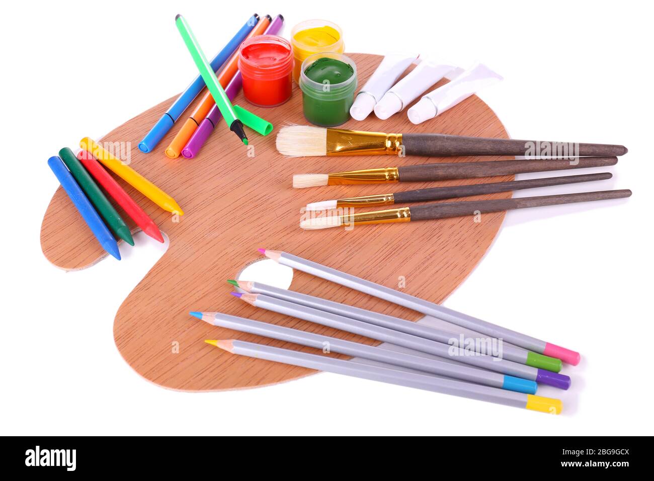 Composition of various creative tools isolated on white Stock Photo - Alamy