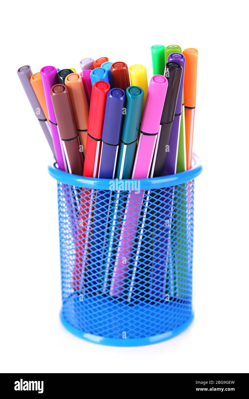 Felt-tip pen in stand isolated on white Stock Photo - Alamy