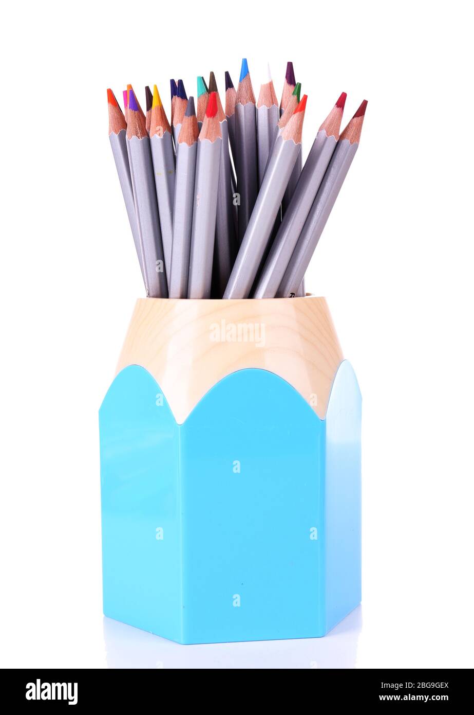 Pencils in stand isolated on white Stock Photo - Alamy