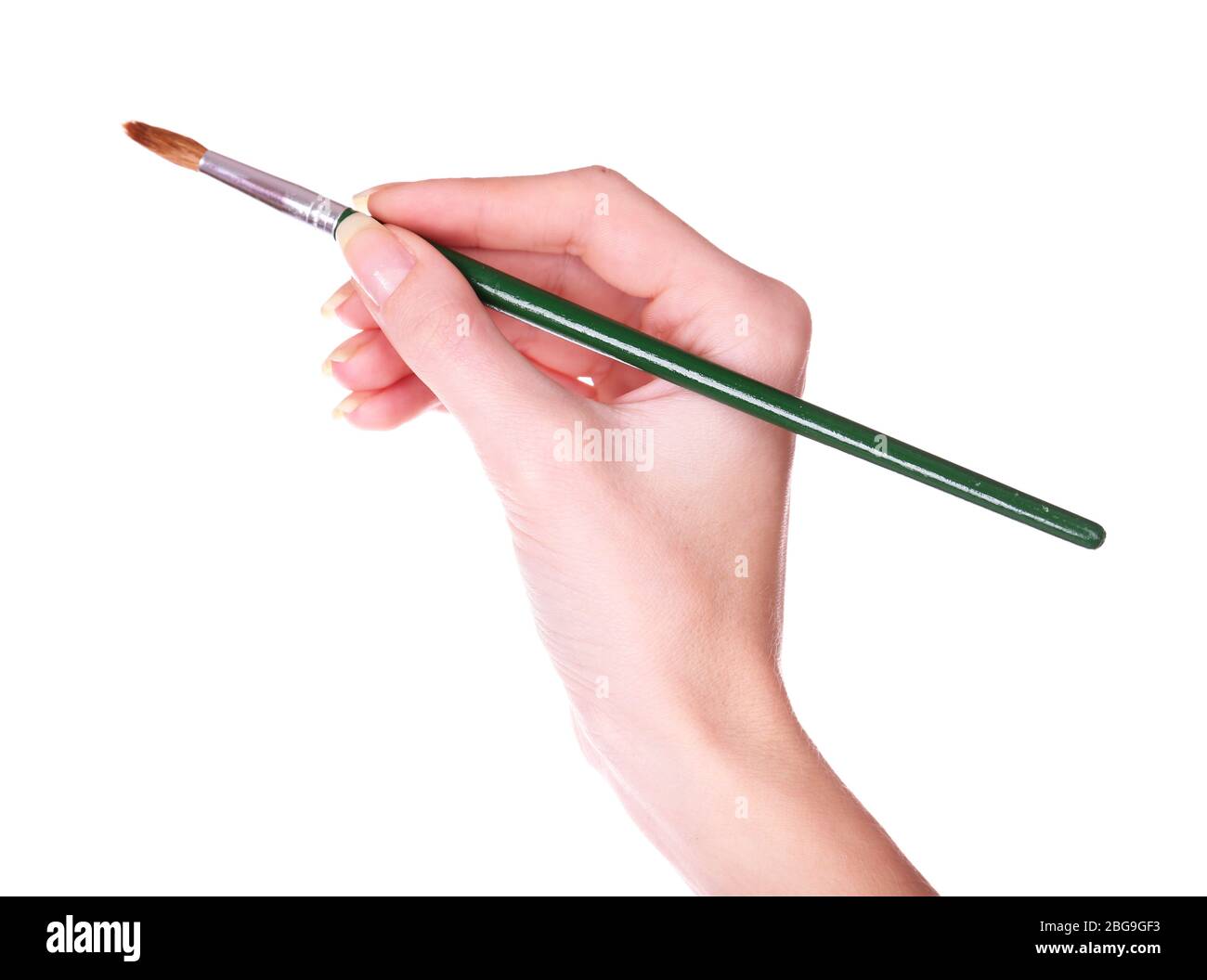 Hand holding brush isolated on white Stock Photo - Alamy