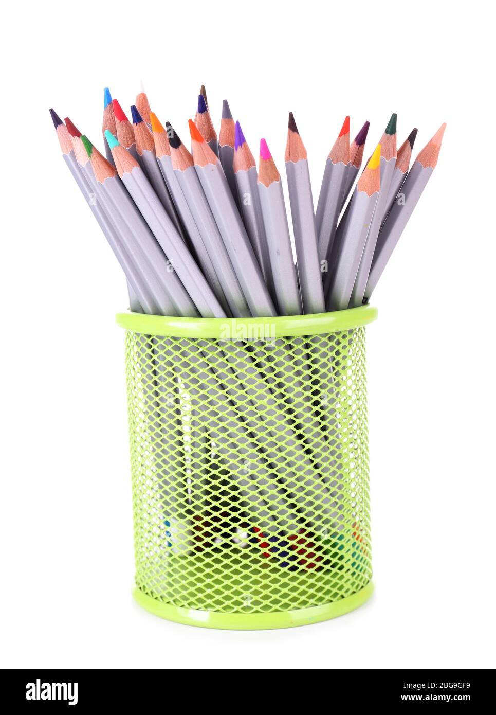 Pencils in stand isolated on white Stock Photo - Alamy