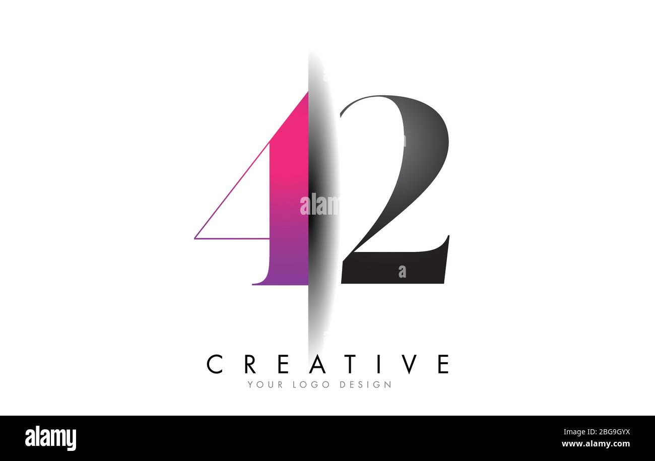 42 4 2 Grey and Pink Number Logo with Creative Shadow Cut Vector ...