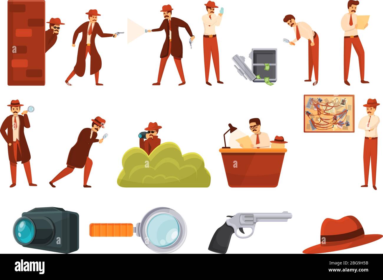 Investigator icons set. Cartoon set of investigator vector icons for ...