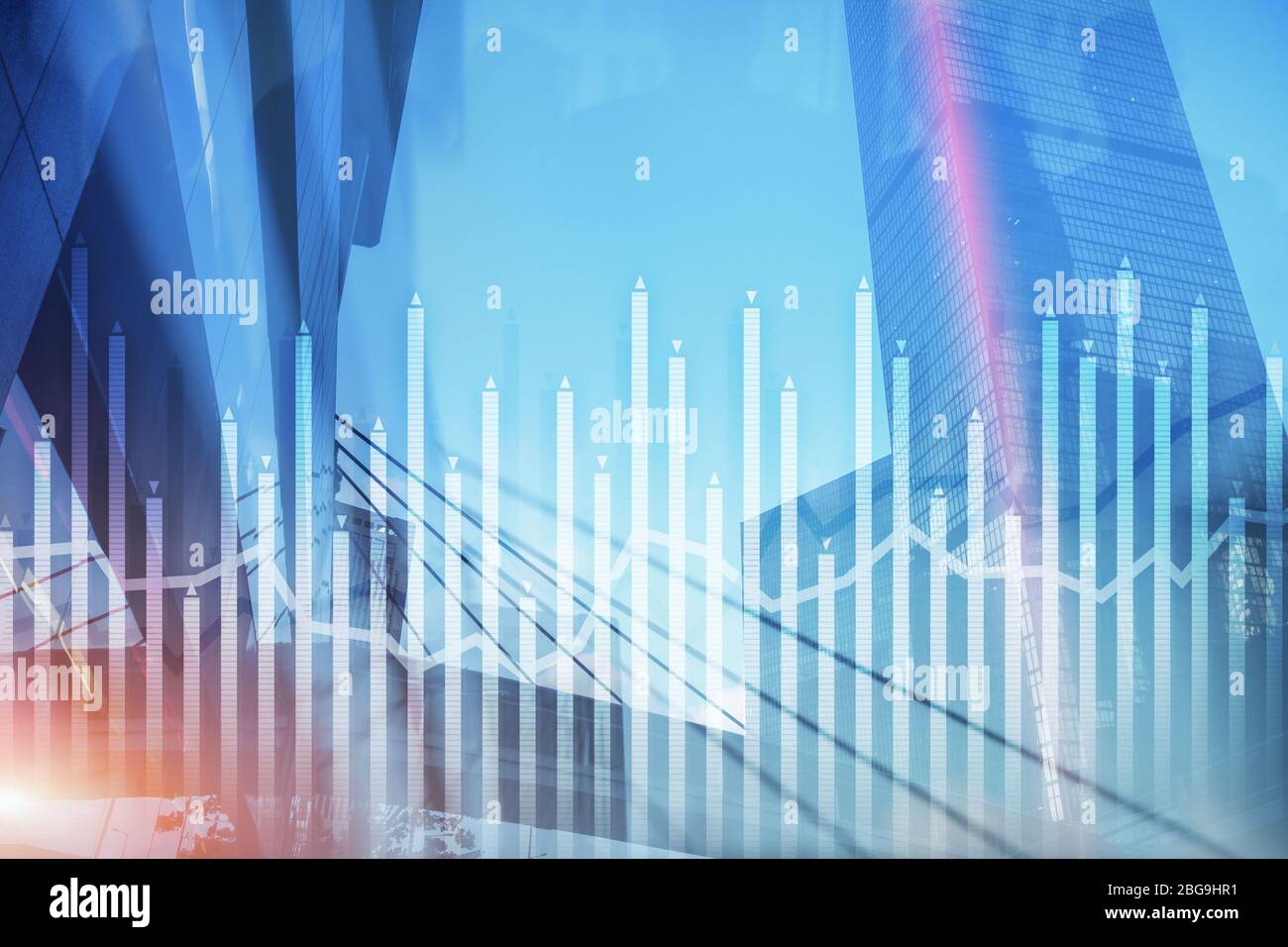 Histogram and lines economic chart of financial instrument on modern ...