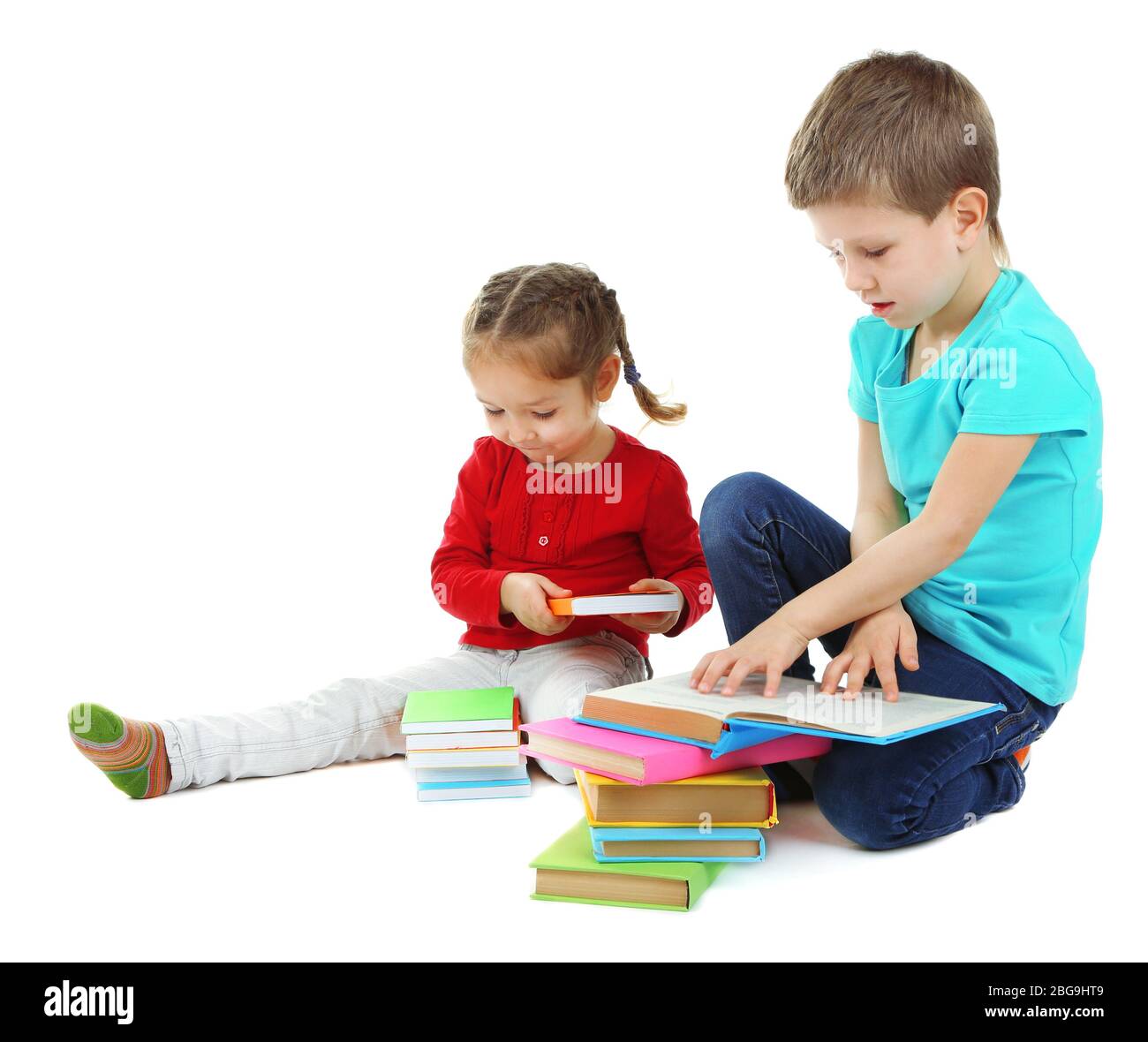 Little children with books isolated on white Stock Photo - Alamy