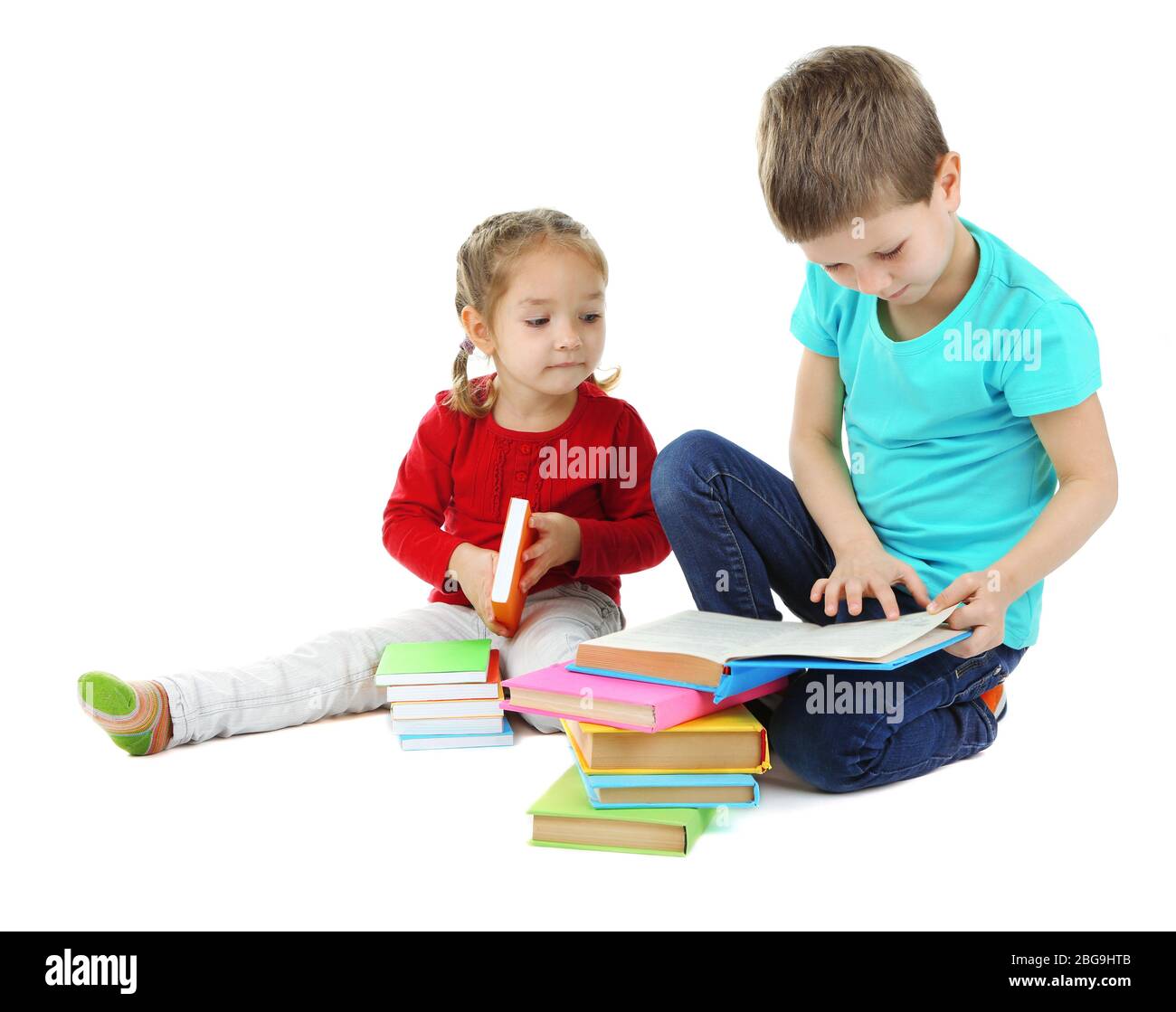 Little children with books isolated on white Stock Photo - Alamy