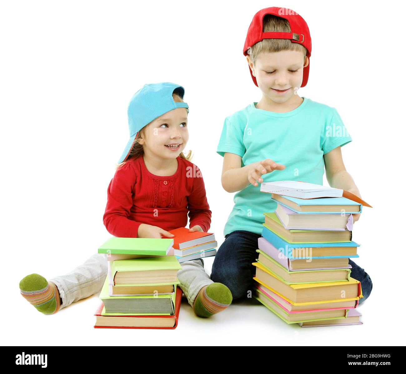 Little children with books isolated on white Stock Photo - Alamy