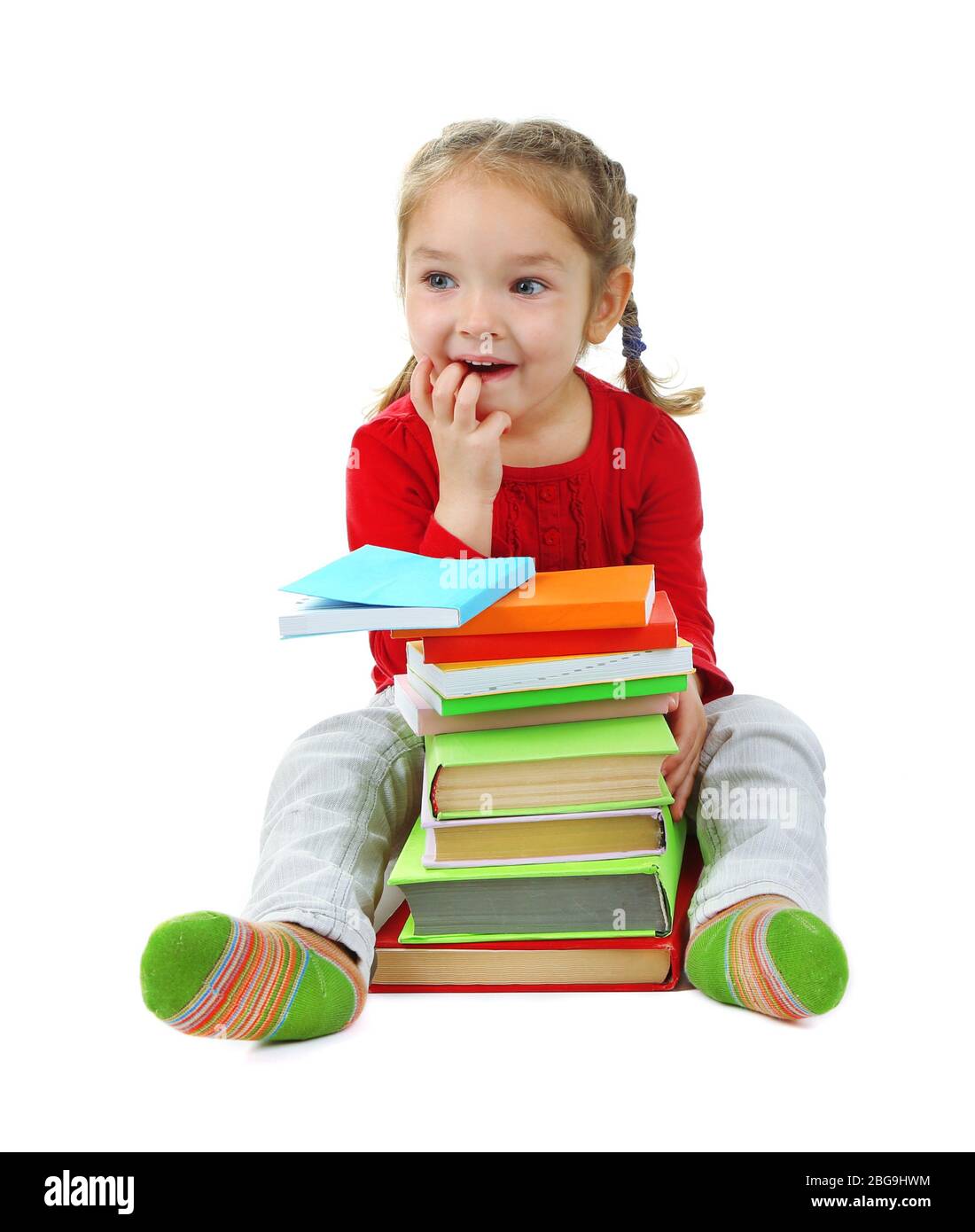 Little children with books isolated on white Stock Photo - Alamy