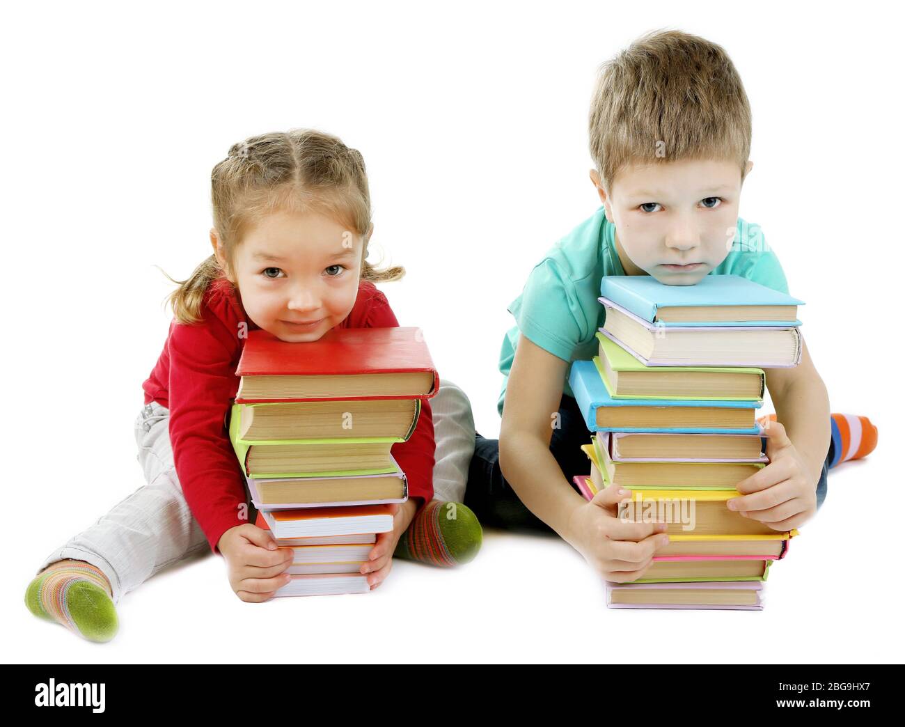 Little children with books isolated on white Stock Photo - Alamy