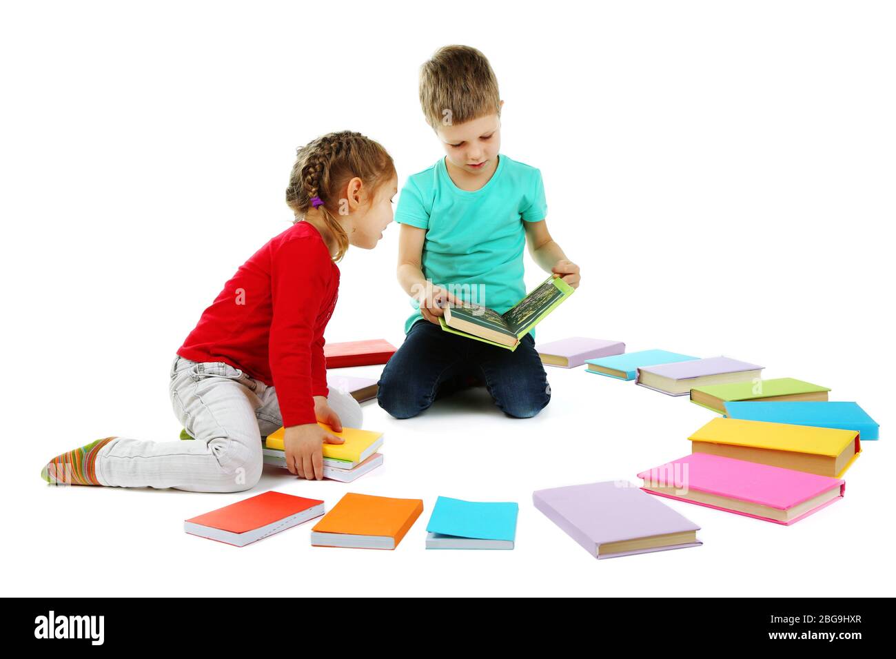 Little children with books isolated on white Stock Photo - Alamy