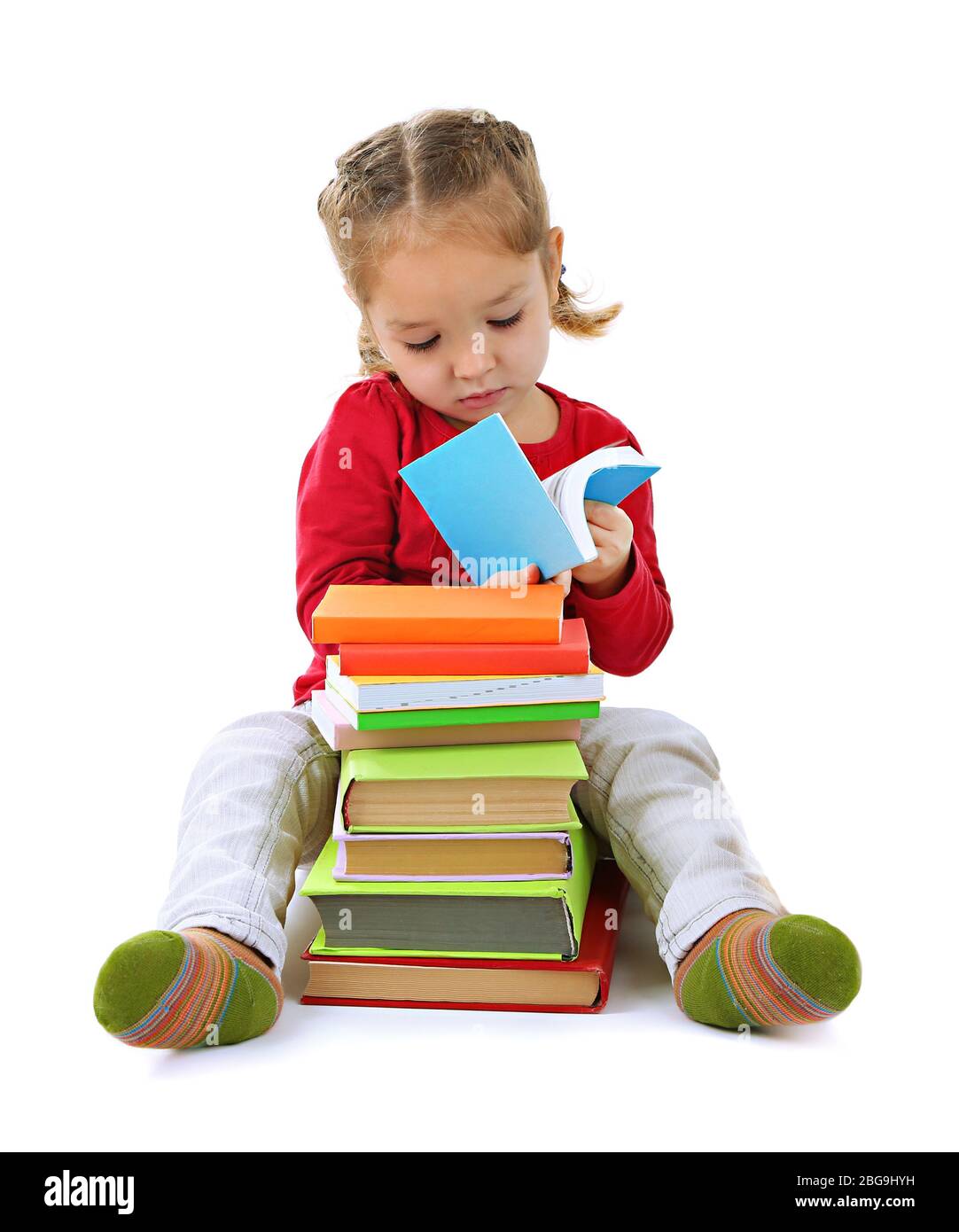 Little children with books isolated on white Stock Photo - Alamy
