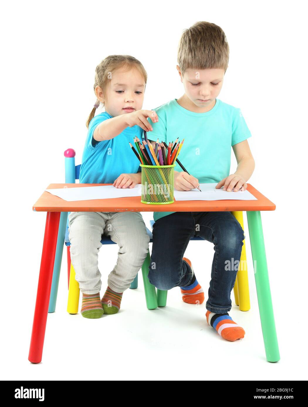 Little children drawing isolated on white Stock Photo - Alamy