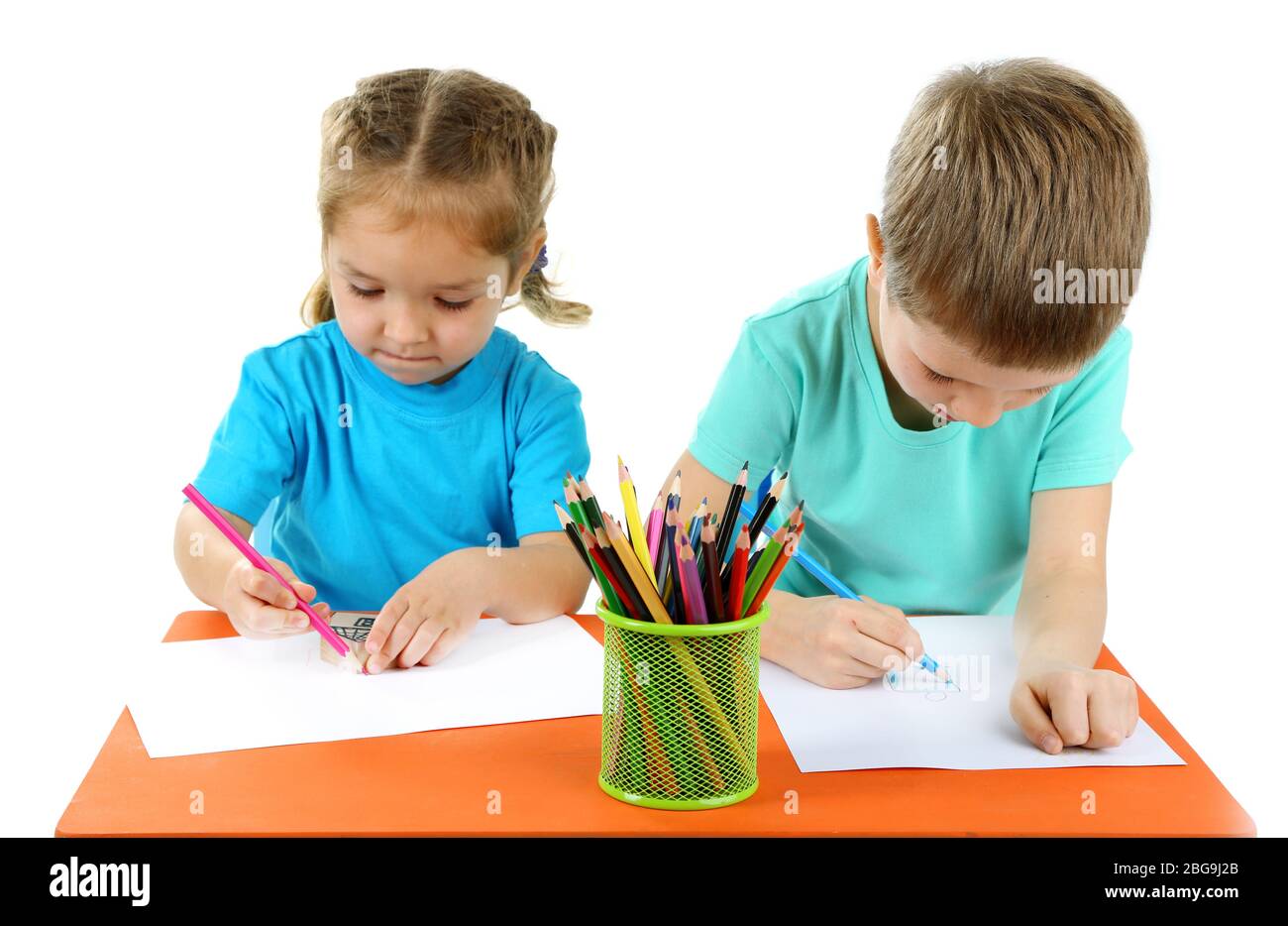 Little children drawing isolated on white Stock Photo - Alamy