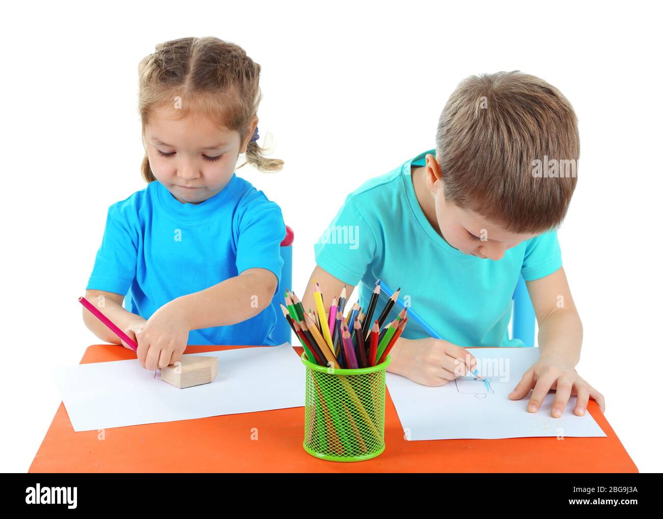 Little children drawing isolated on white Stock Photo - Alamy