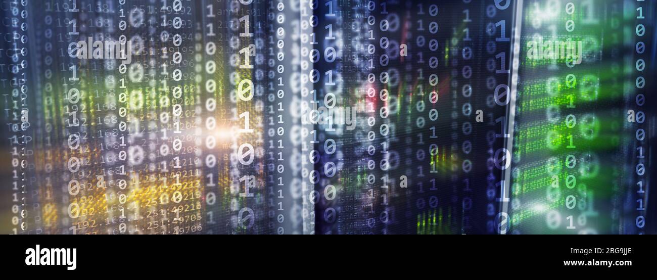 Matrix Futuristic theme multiple exposure binary numbers. Data center ...