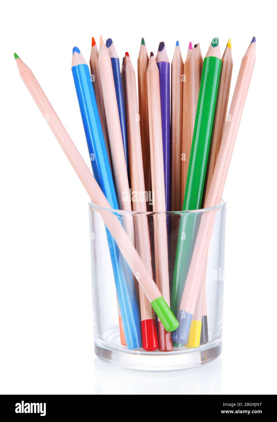 Colorful pencils in glass isolated on white Stock Photo - Alamy