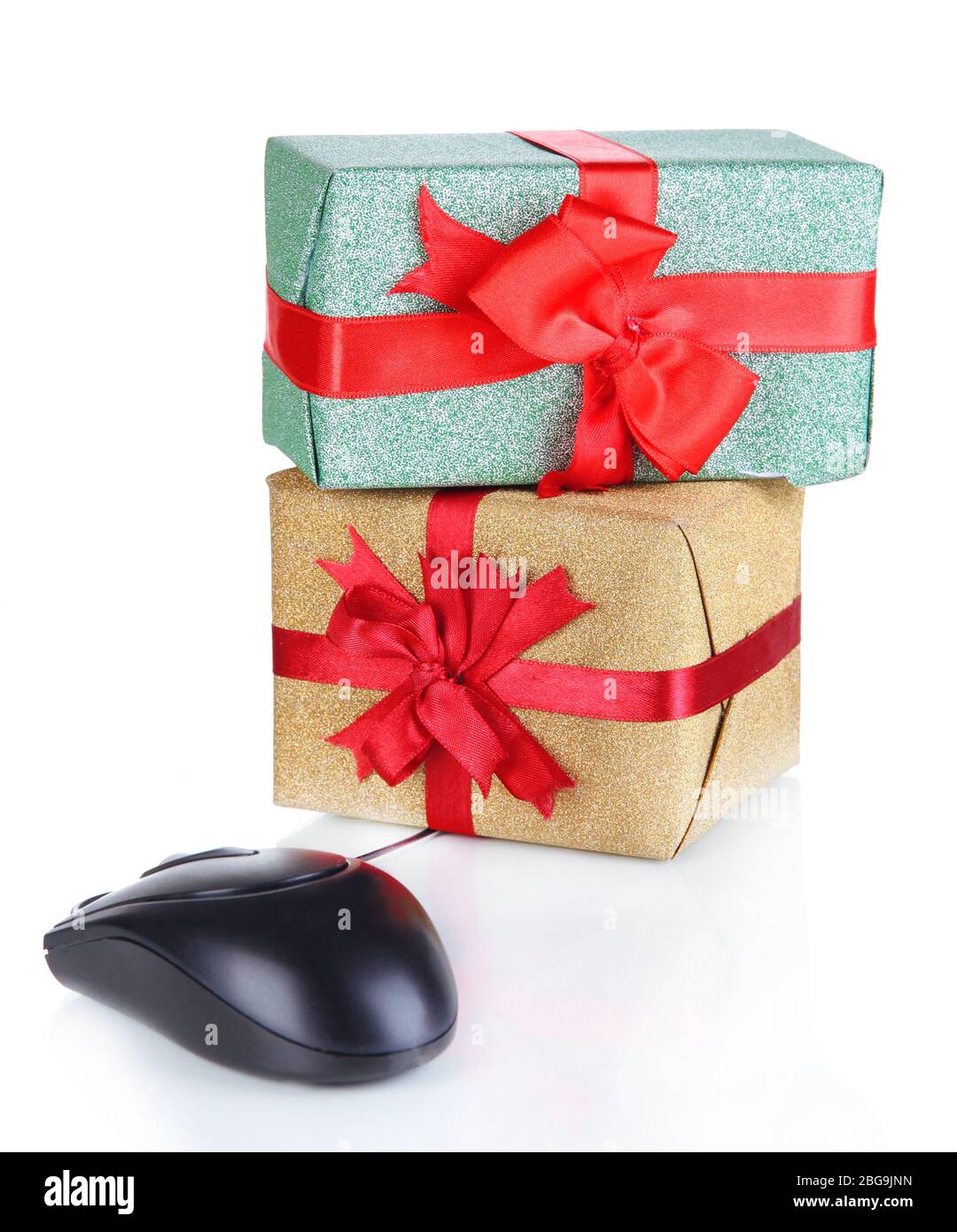 Gifts and computer mouse isolated on white Stock Photo - Alamy