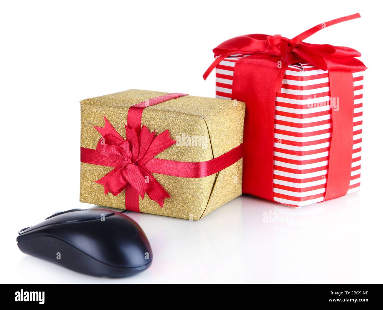 Gifts and computer mouse isolated on white Stock Photo - Alamy