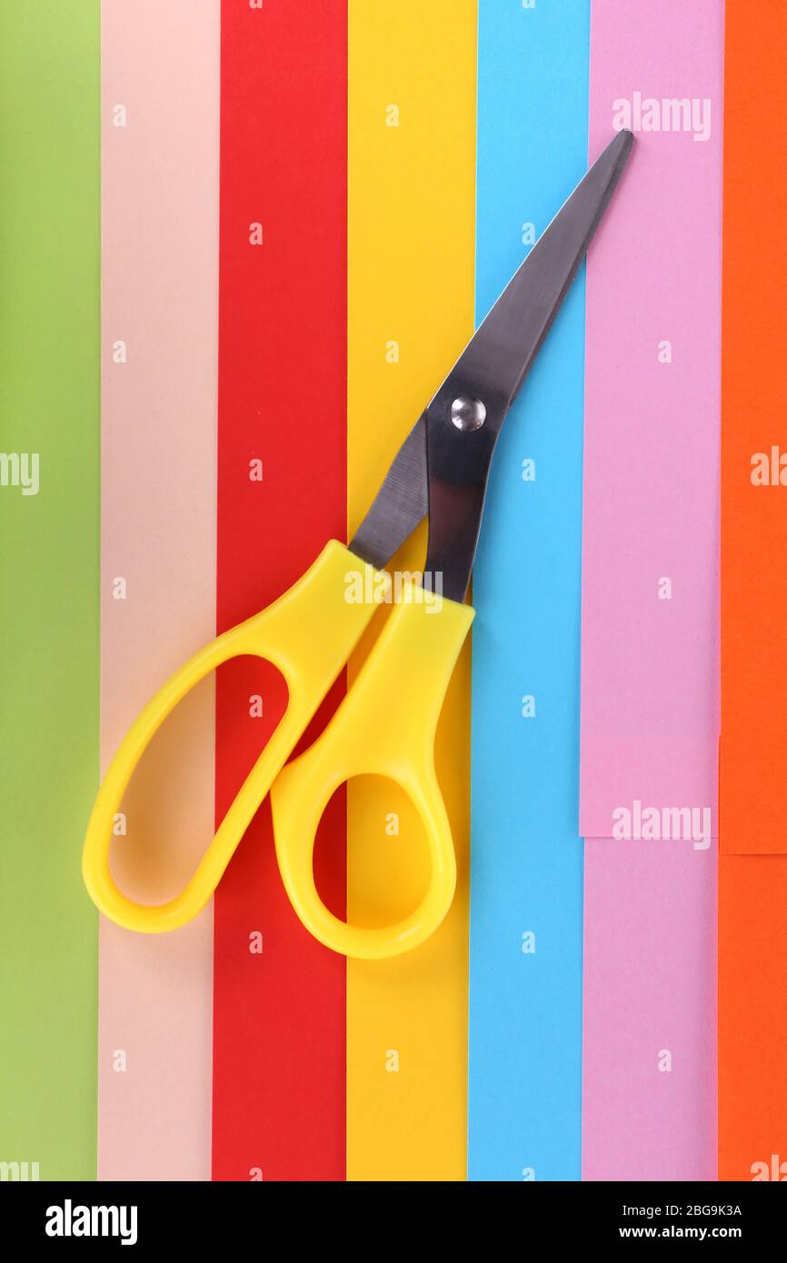 Colorful cardboard and scissors close-up Stock Photo - Alamy
