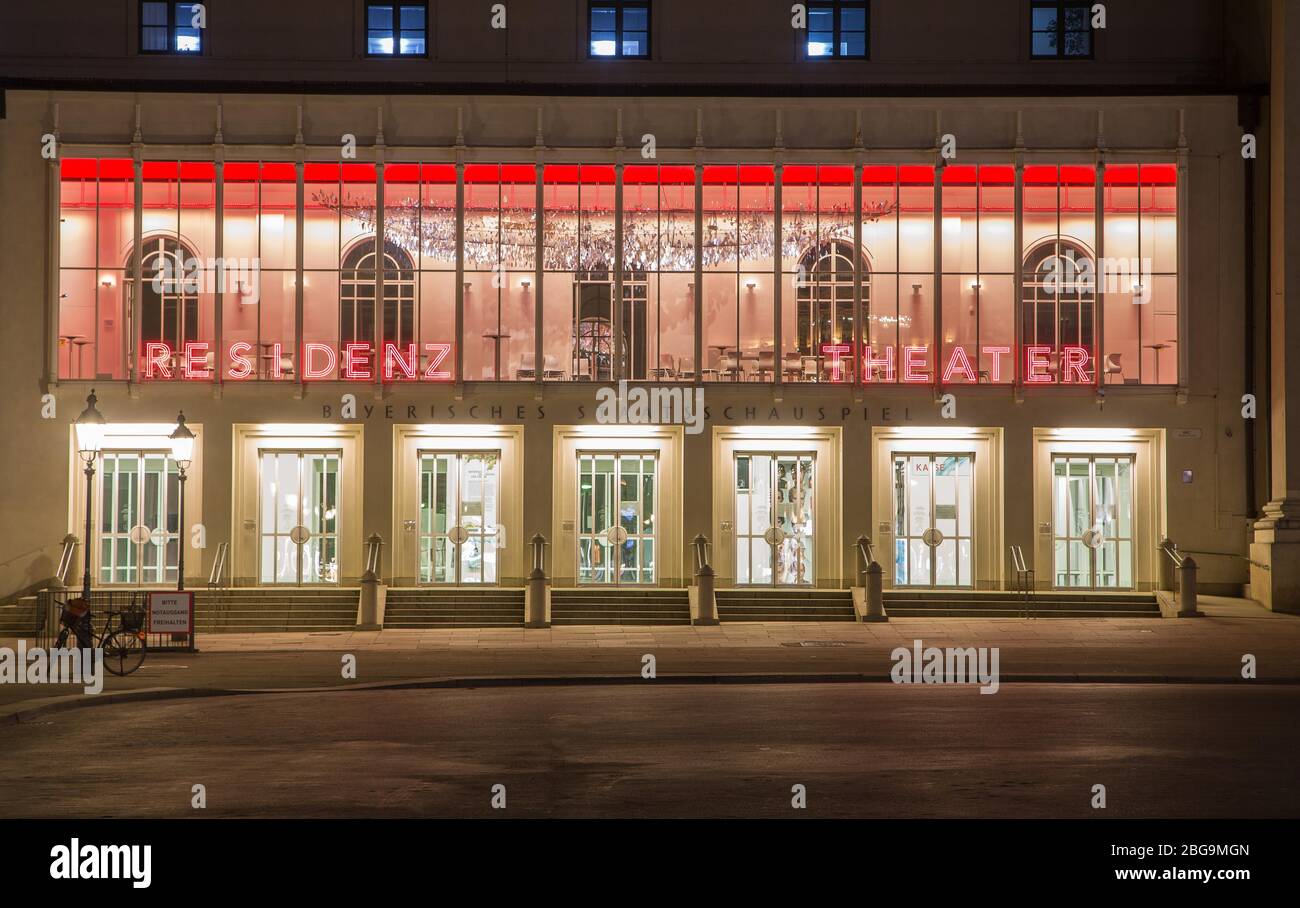 Deserted square in front of Residenz-Theater, Max-Joseph-Platz, Munich ...