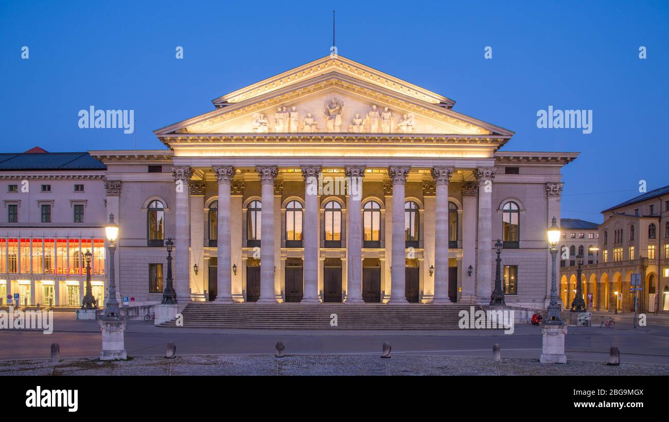 Bavarian State Opera at dusk, Max-Joseph-Platz, Munich, Bavaria ...