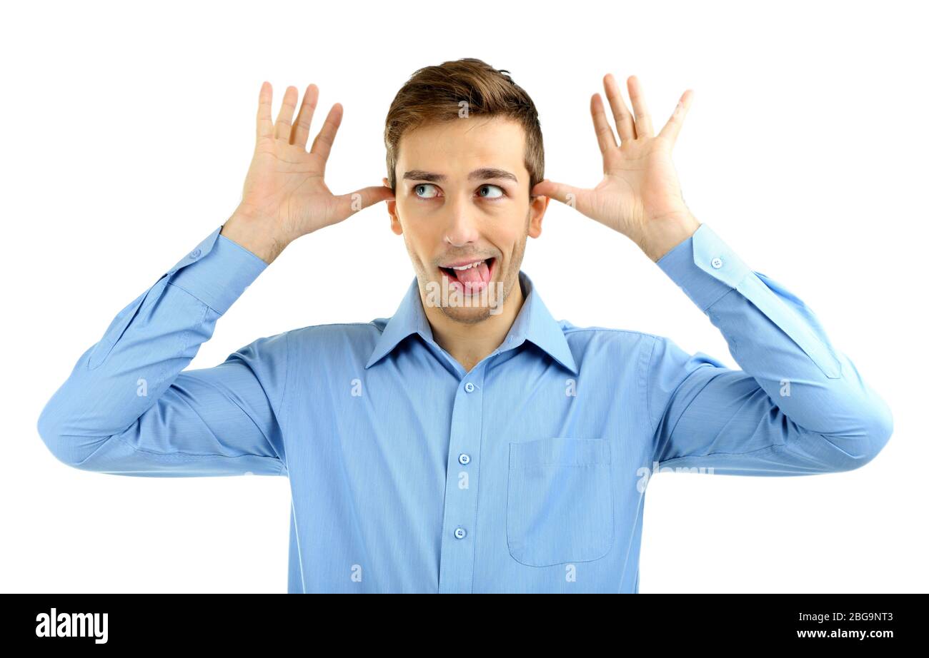 Cheerful young man isolated on white Stock Photo - Alamy