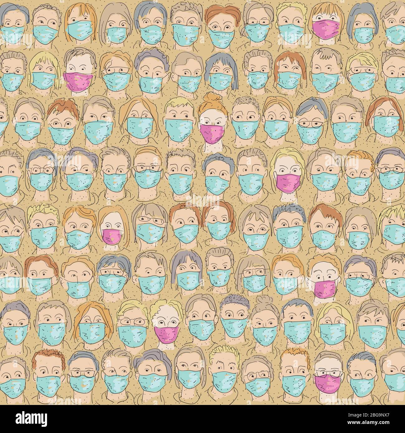 Drawing of people with mask, Coronavirus (covid-19), vector ...