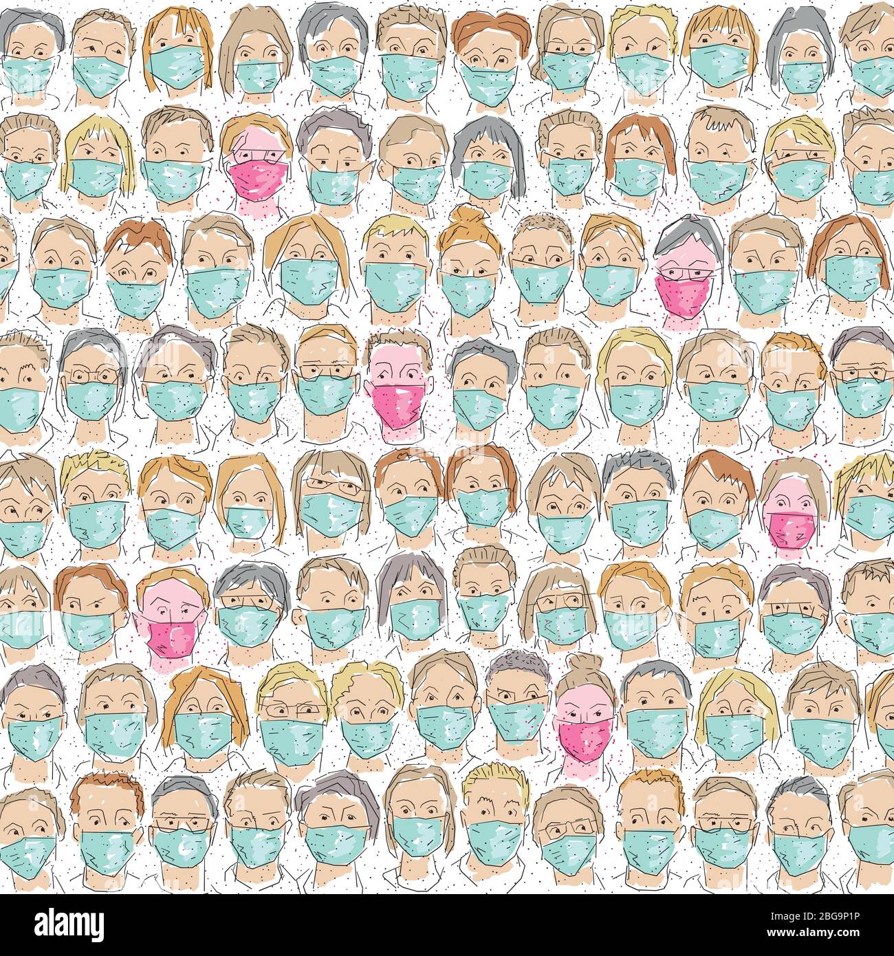 Drawing of people with mask, Coronavirus (covid-19), vector ...