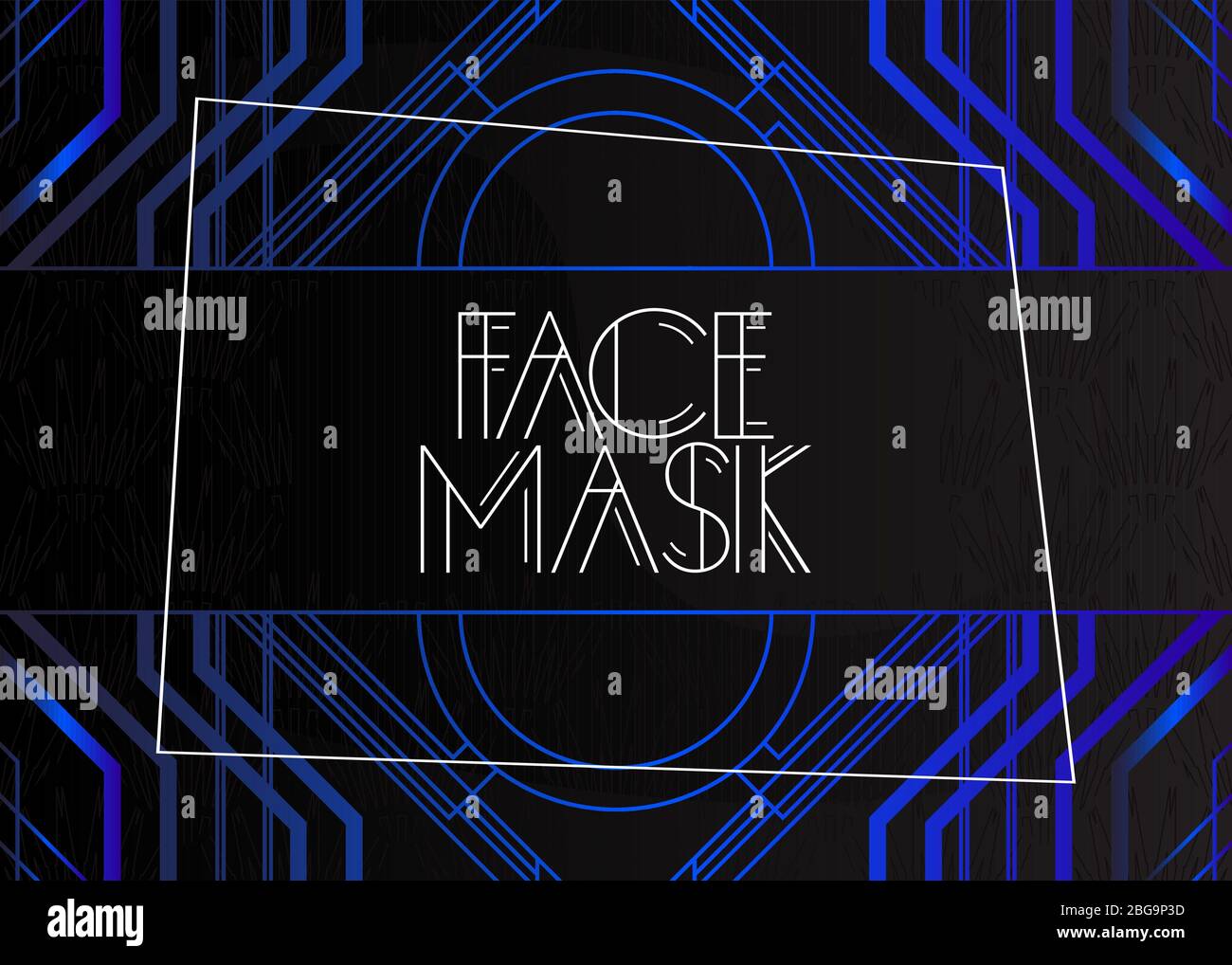 Art Deco Face Mask text. Decorative greeting card, sign with vintage ...