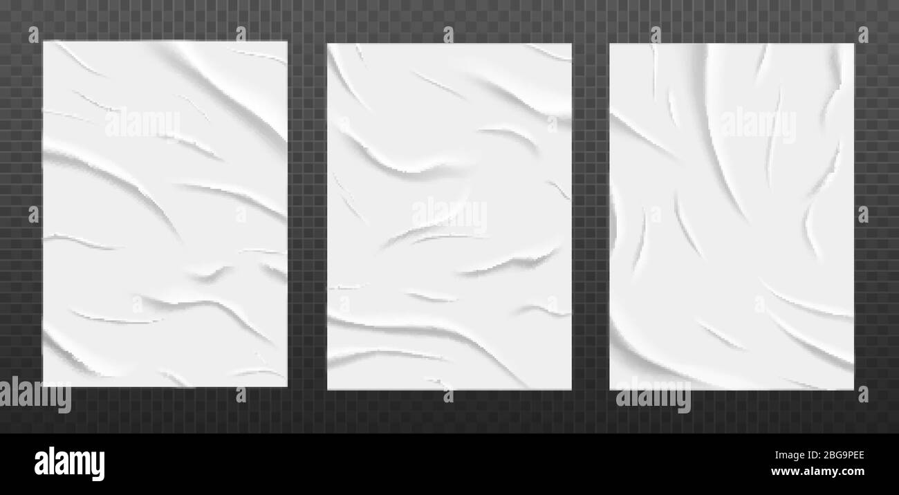 White glued paper texture, wet wrinkled paper sheets set Stock Vector ...