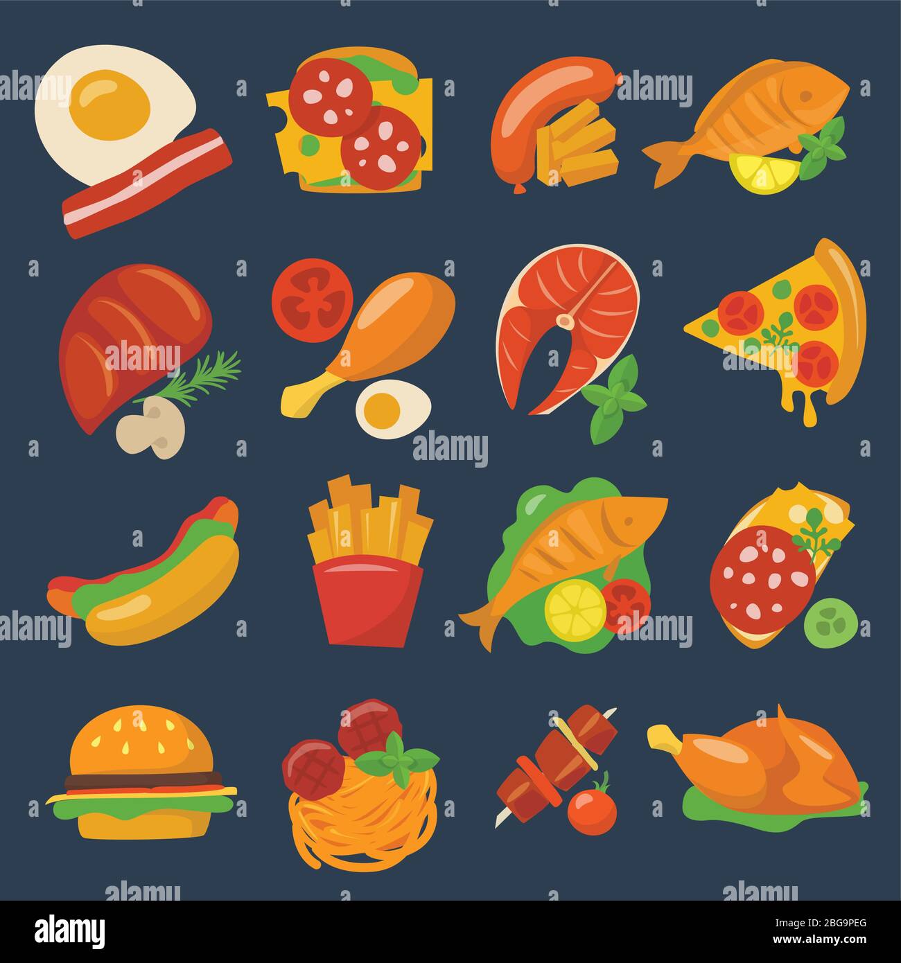 Vector food icons set meat and fish dishes Stock Vector Image & Art - Alamy