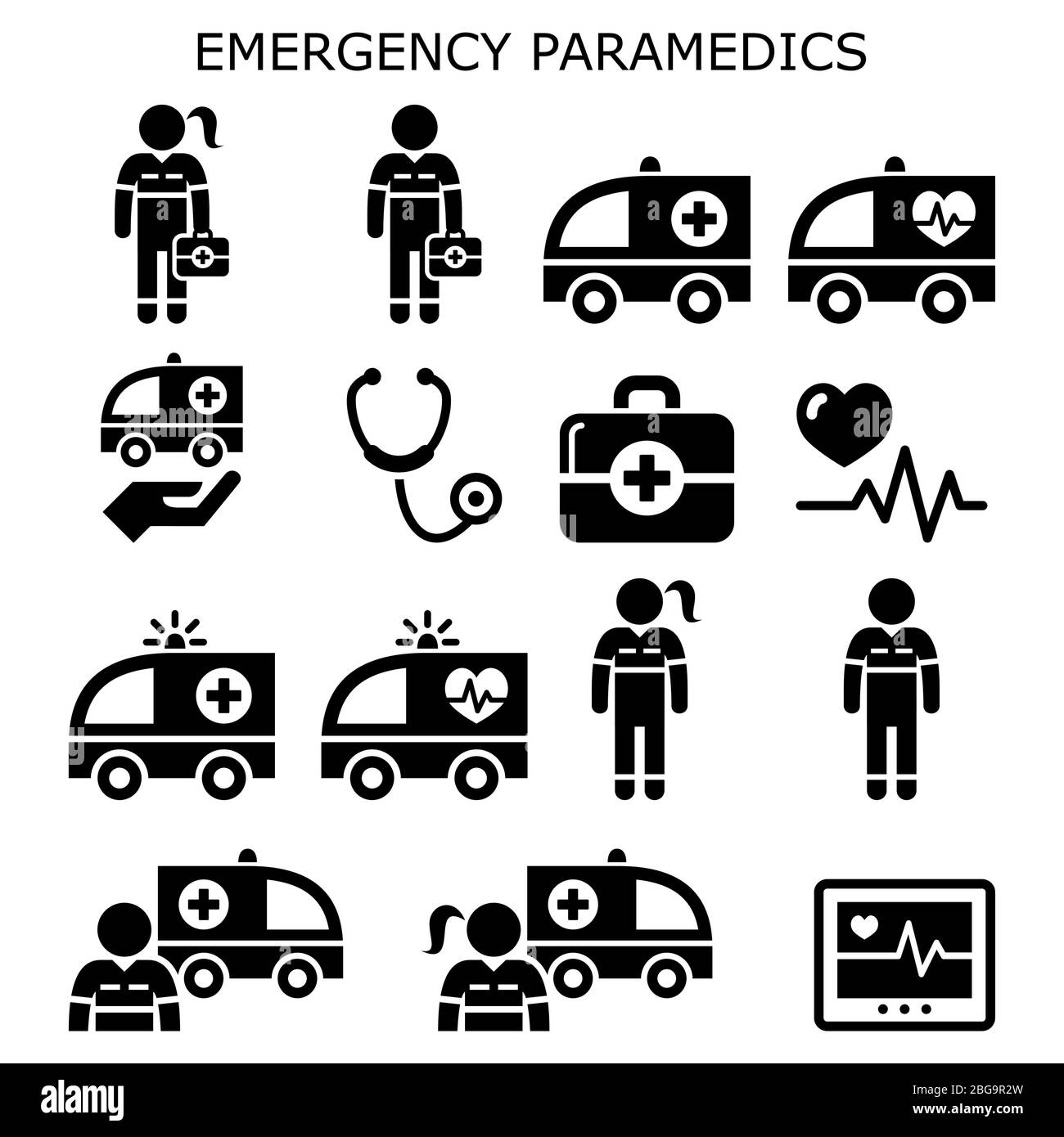 Emergency paramedics, ambulance vector icons set - healthcare medical workers Stock Vector Image ...