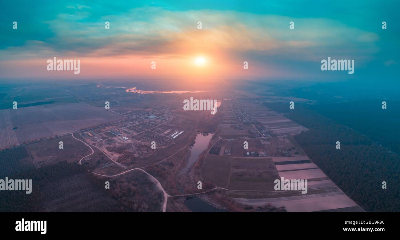 Aerial view of the countryside at sunset Stock Photo - Alamy