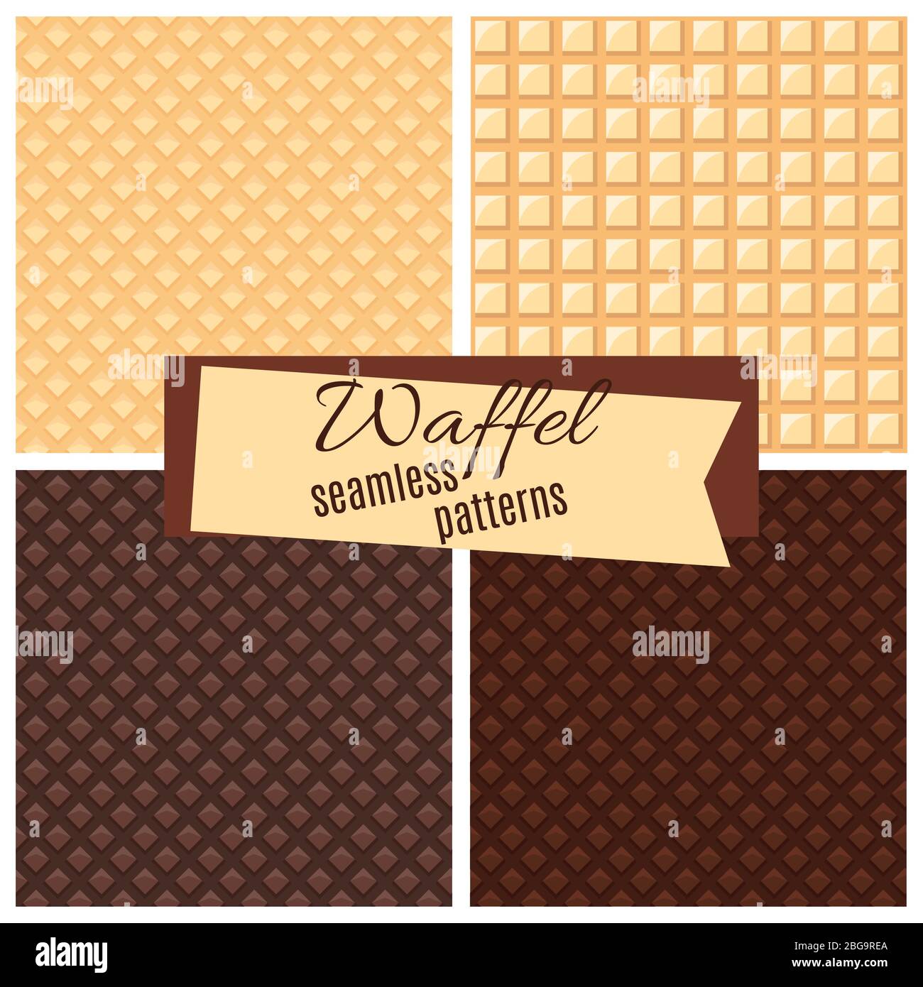 Vector sweet food waffel textured seamless patterns background set ...