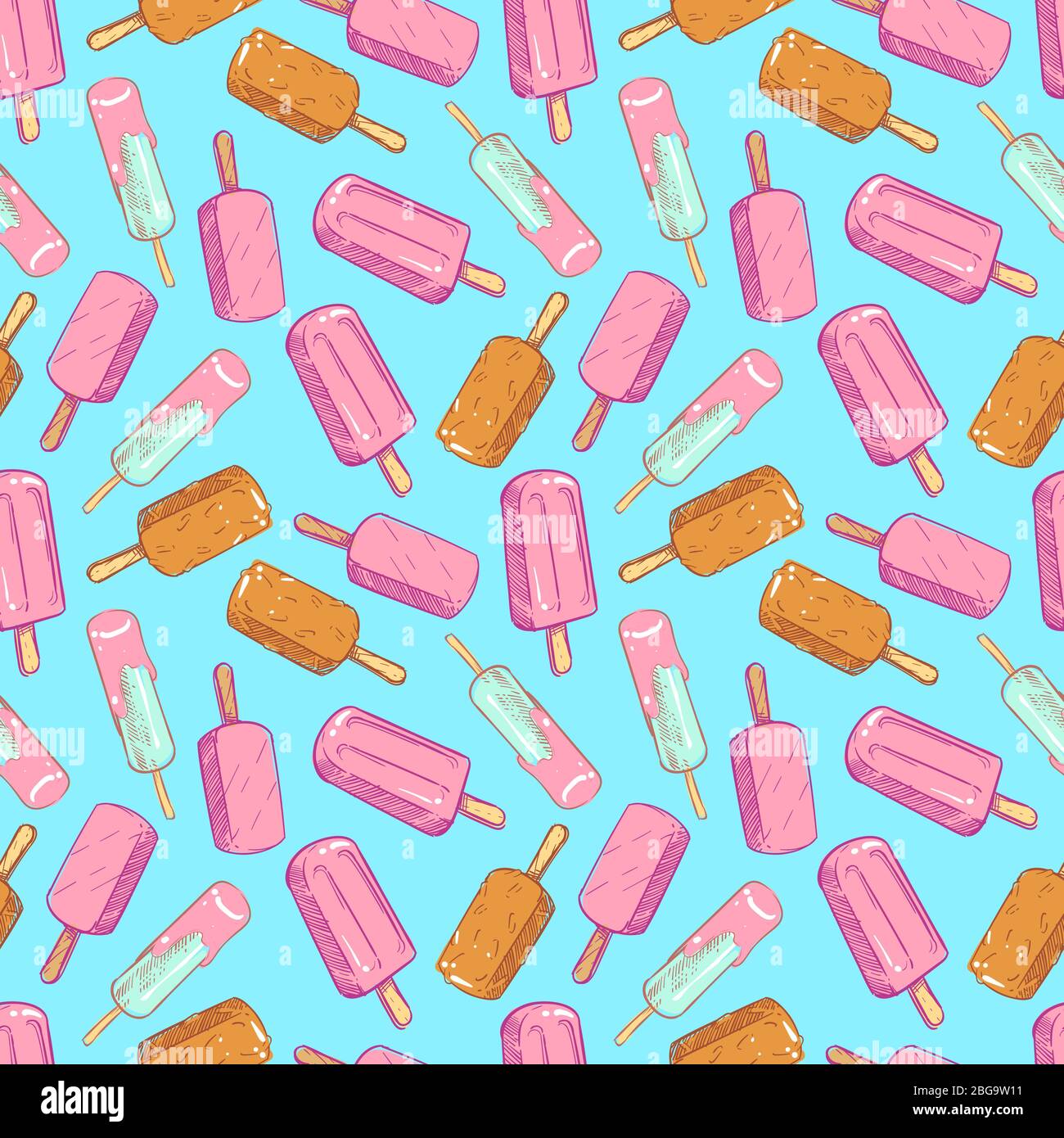 Popsicle seamless pattern - hand drawn ice cream seamless texture ...