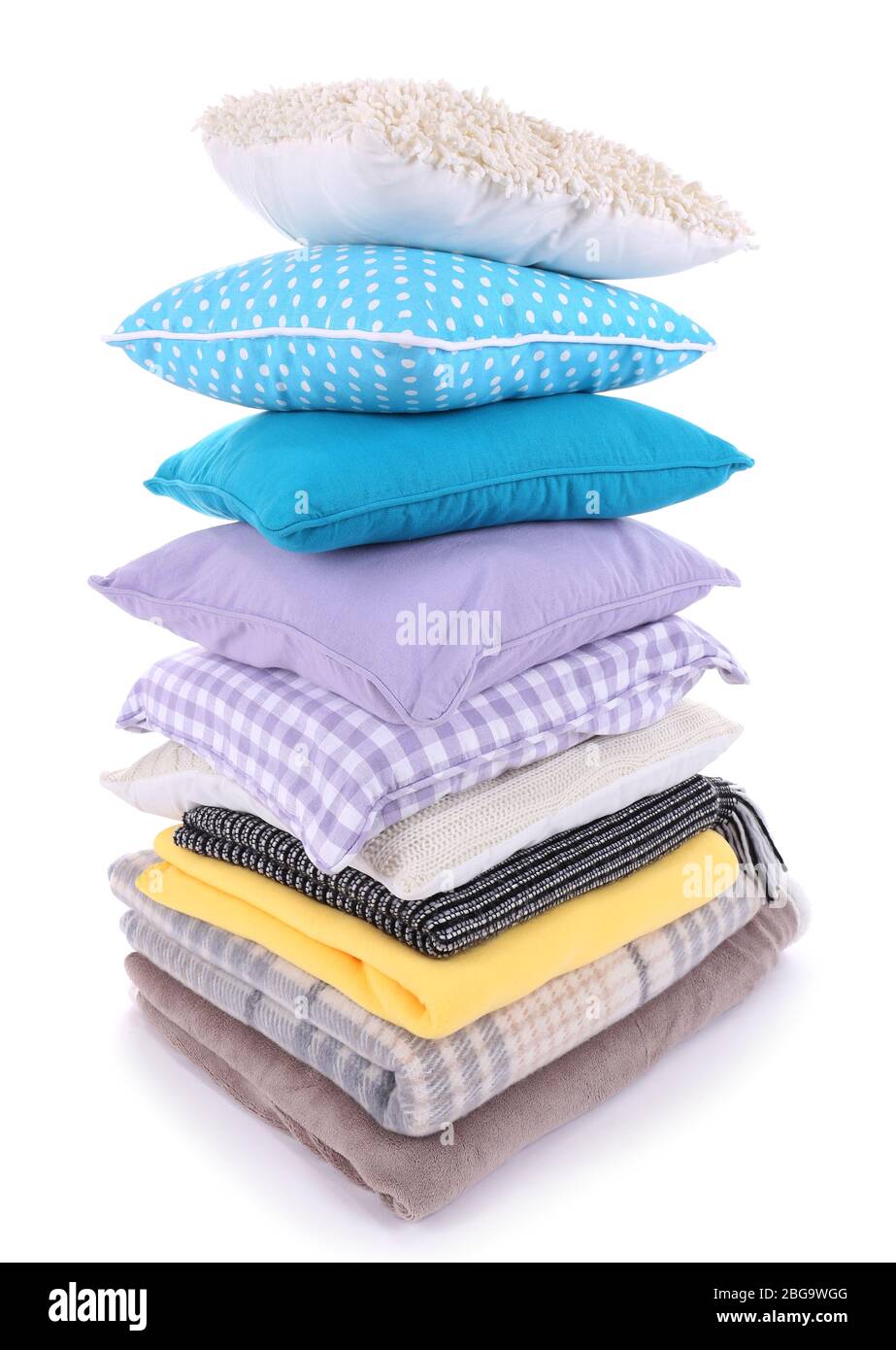 Colorful pillows and plaids isolated on white Stock Photo - Alamy