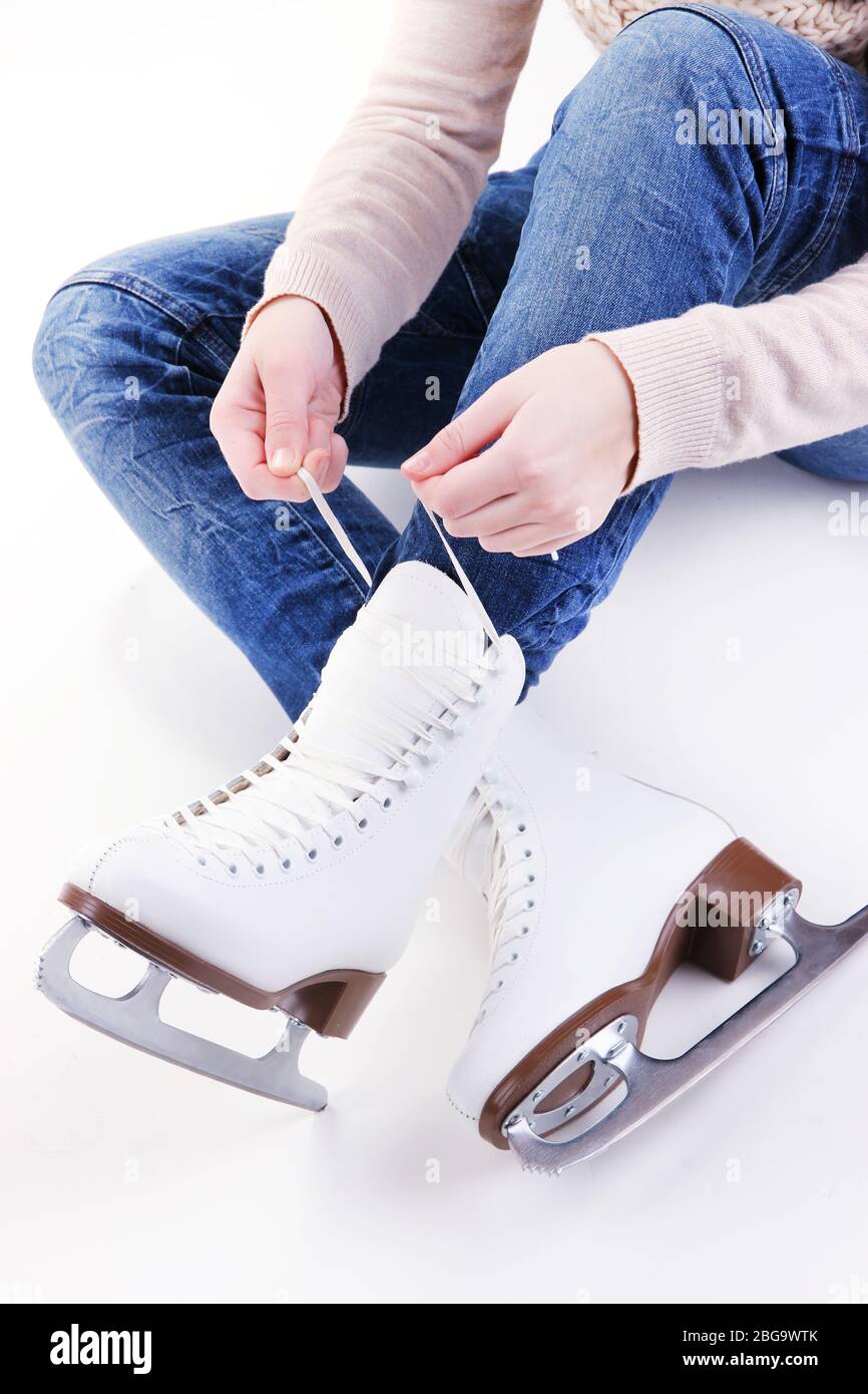 Skater wearing skates isolated on white Stock Photo - Alamy