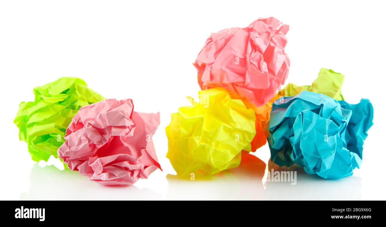 Colorful crumpled paper balls isolated on white Stock Photo - Alamy