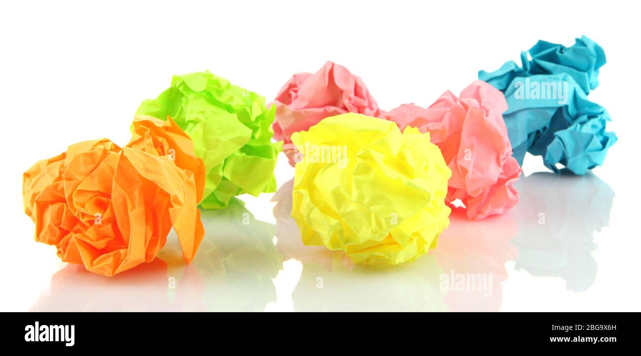 Colorful crumpled paper balls isolated on white Stock Photo - Alamy