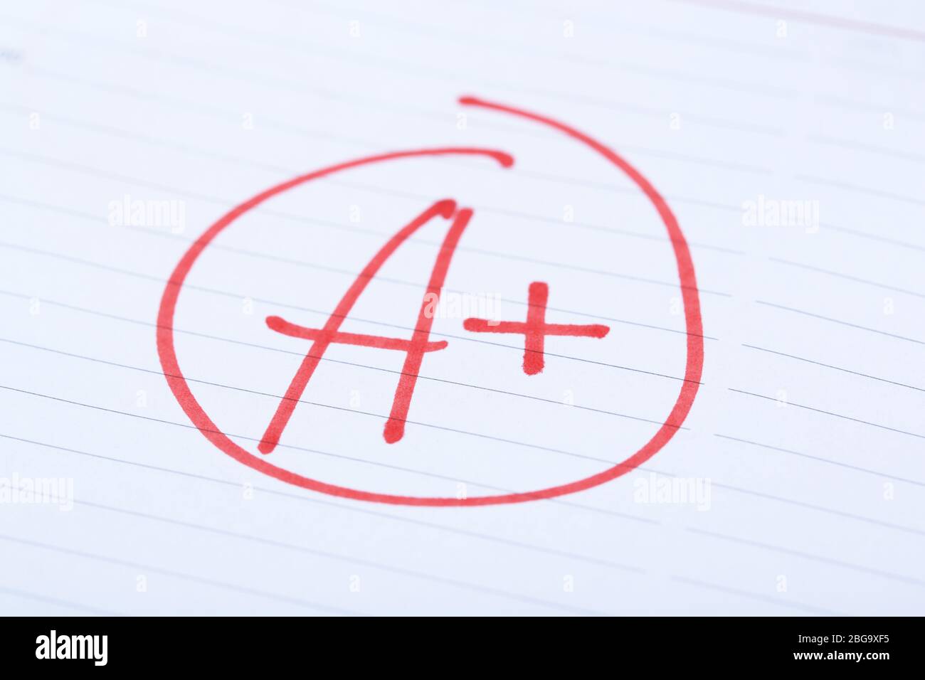 Grade A+ written on an exam paper Stock Photo - Alamy