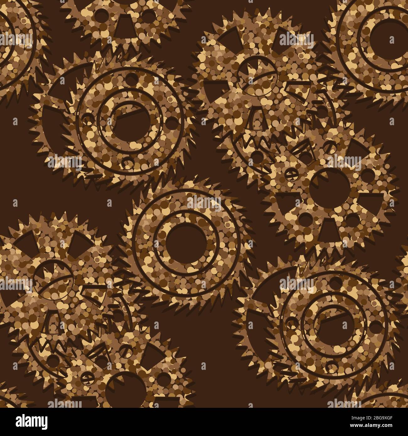 Seamless pattern with various gears on a brown background. Vector image ...