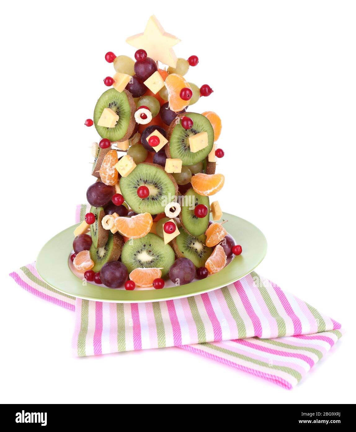 Fruit Christmas tree isolated on white Stock Photo - Alamy