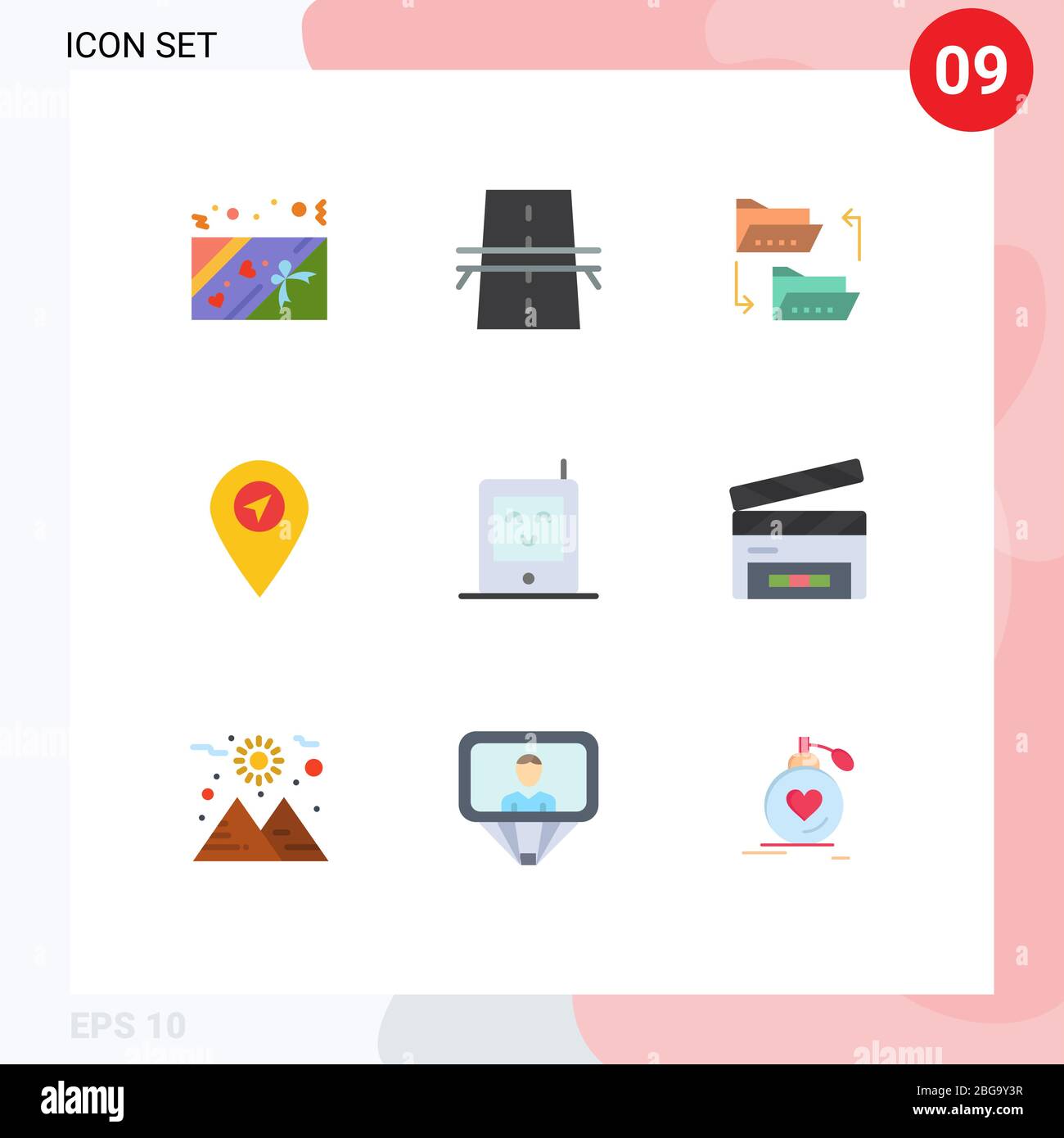 Set of 9 Modern UI Icons Symbols Signs for monitor, pointer, folder ...