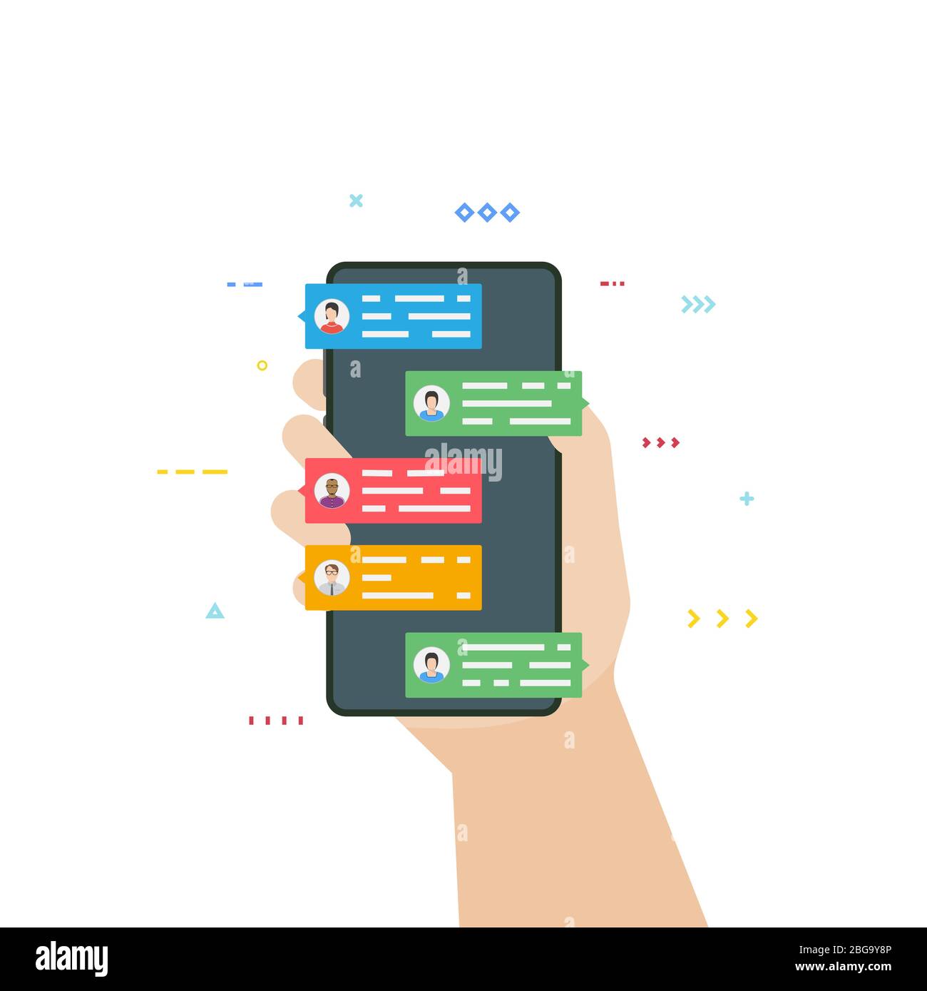Messaging concept. Hand holding smartphone with chatting people. Chat ...