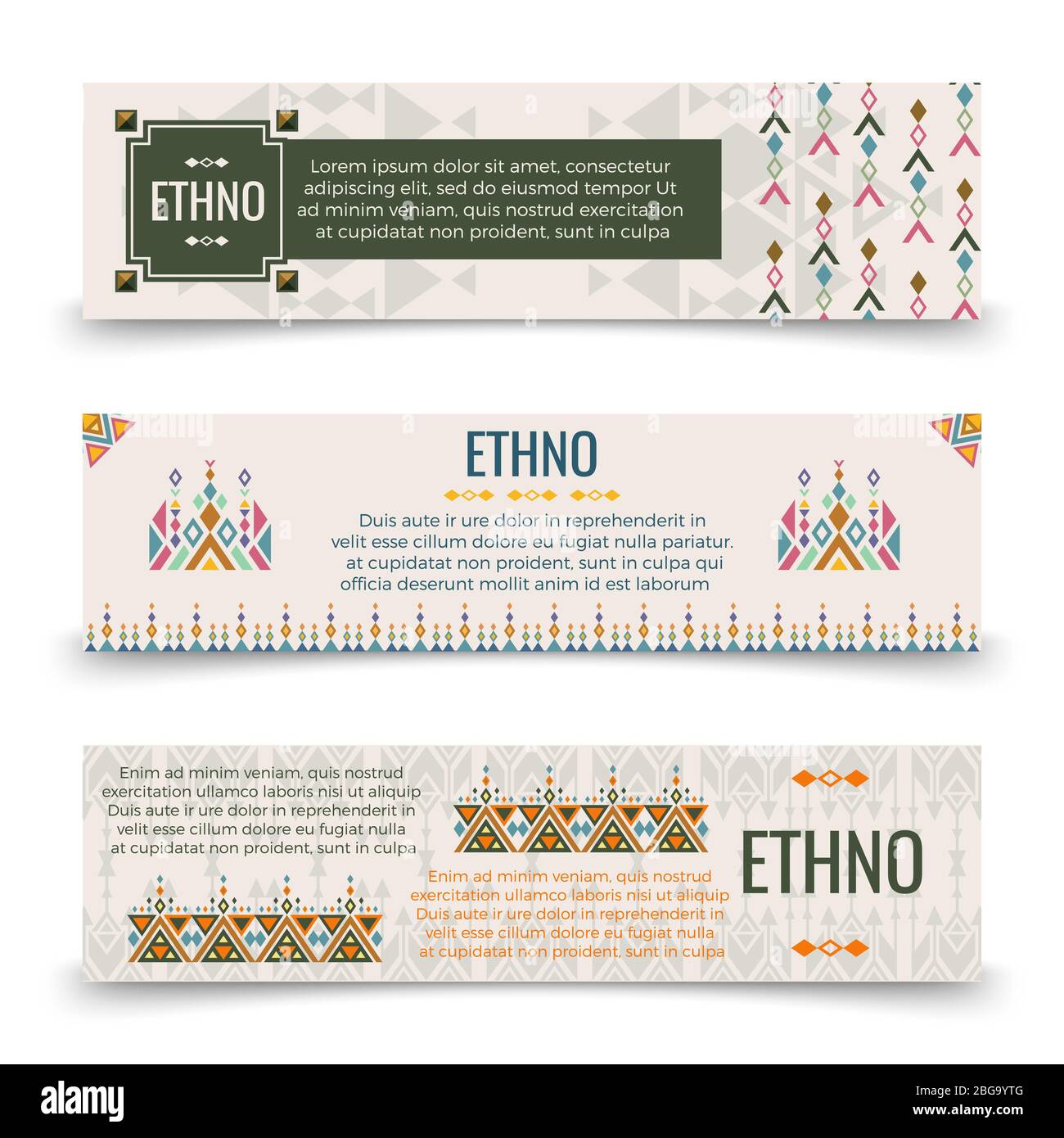 Ethno banners template - banners with boho ornaments design. Vector ...